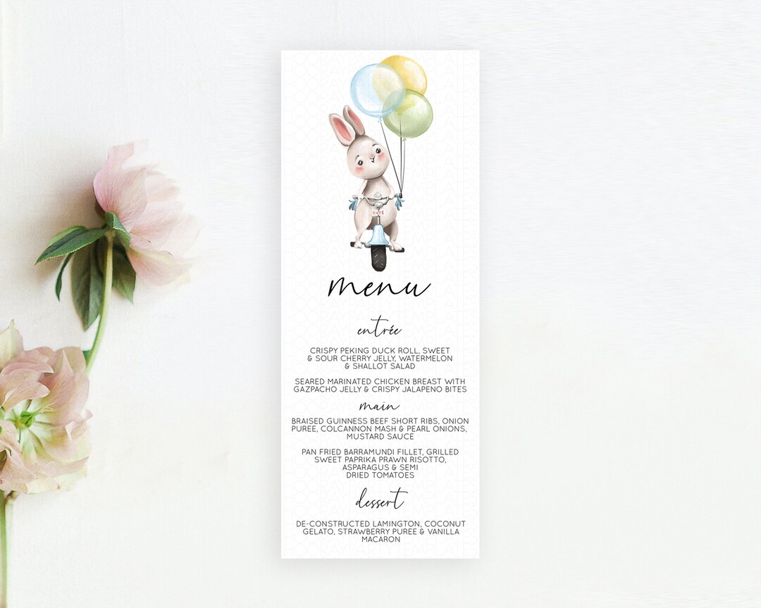 Bunny Menu Bunny Balloon Menu Template Colorful Pastel Confetti Table ...