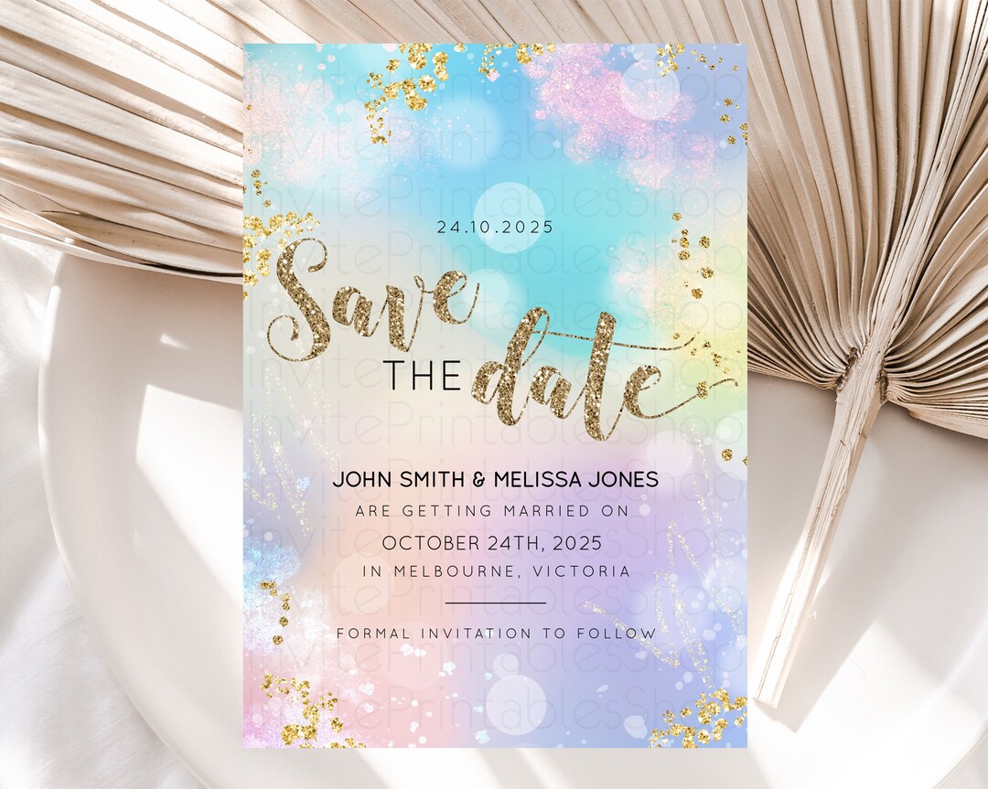 Pastel Save the Date Template Pastel Ombre Rainbow Watercolor Colorful ...