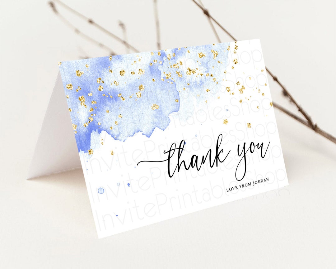 Blue Thank You Blue Watercolor Thank You Card Pastel Blue Card Template ...