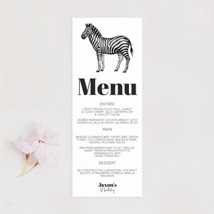 Zebra Menu Zebra Menu Template Zebra Party Table Decor Safari Adventure ...