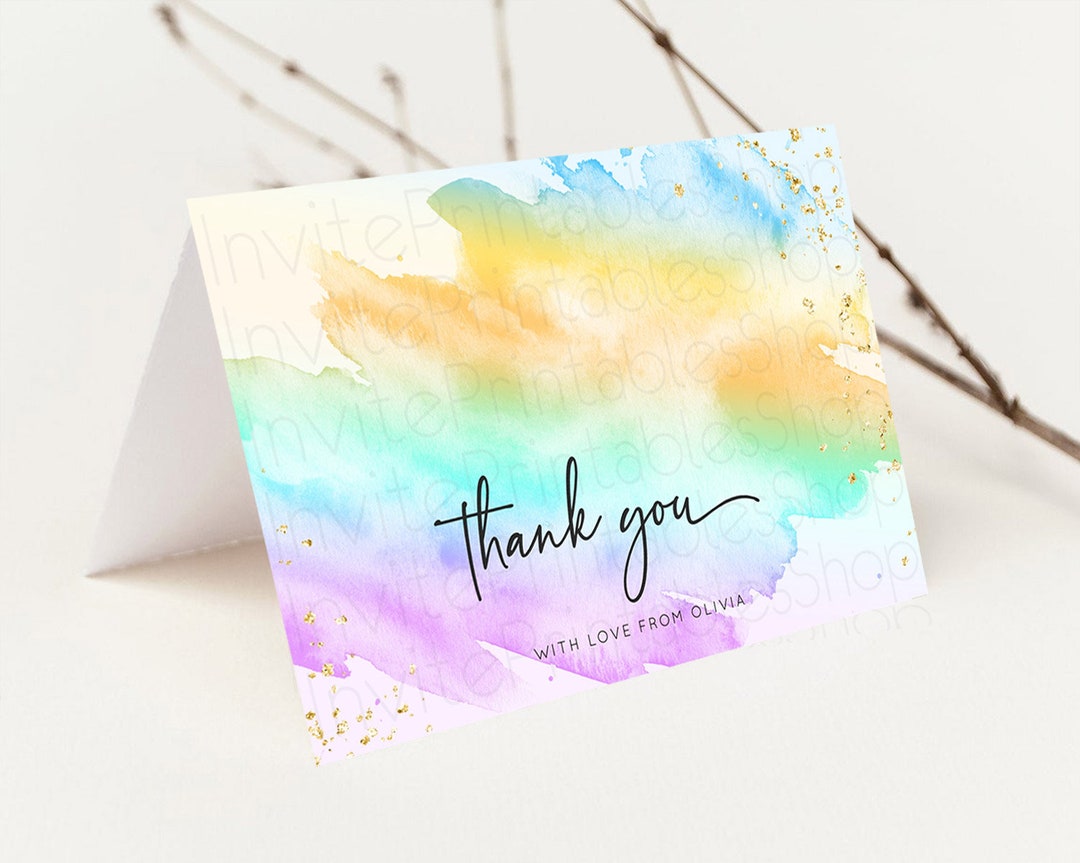 Pastel Thank You Rainbow Thank You Card Colorful Pastel Birthday Thank ...