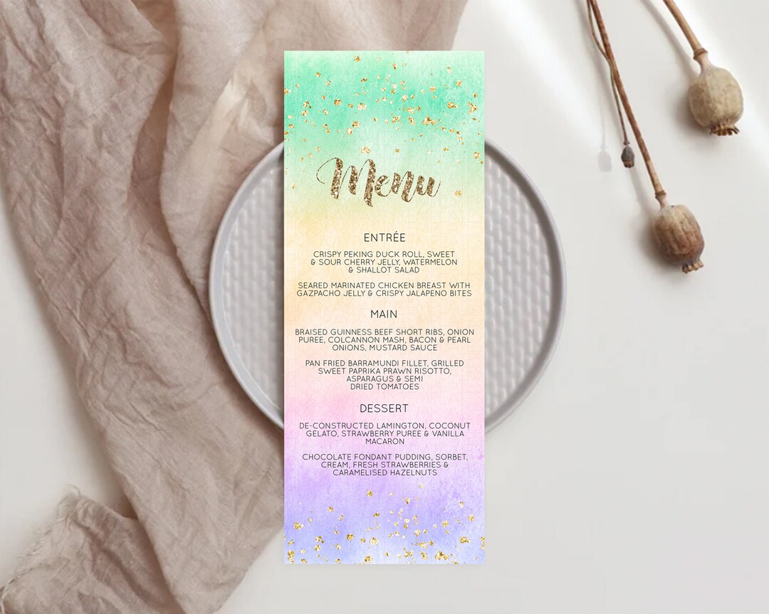 Pastel Menu Pastel Rainbow Menu Template Colorful Pastel Table Decor ...