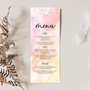 Pink Menu Pink Watercolor Menu Template Pastel Pink Table Décor Pink ...