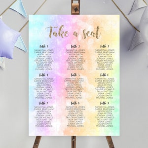 Rainbow Seating Chart Pastel Seating Chart Colorful Pastel Watercolor ...