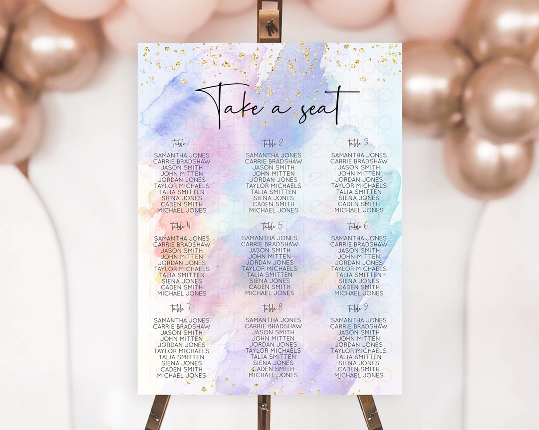 Rainbow Seating Chart Pastel Seating Chart Colorful Pastel Watercolor ...