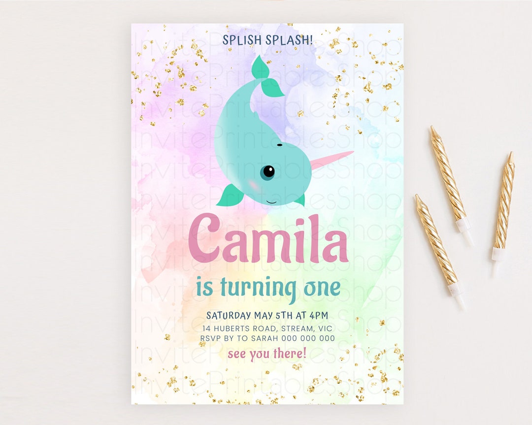 Narwhal Birthday Invitation Narwhal Unicorn Invitation Rainbow Sea ...