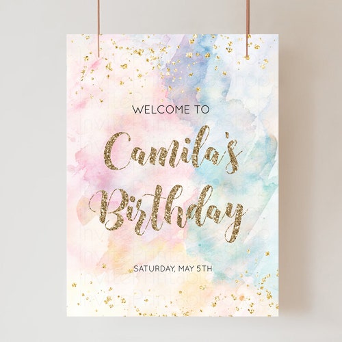 Rainbow Welcome Board Watercolor Pastel Welcome Sign Colorful - Etsy