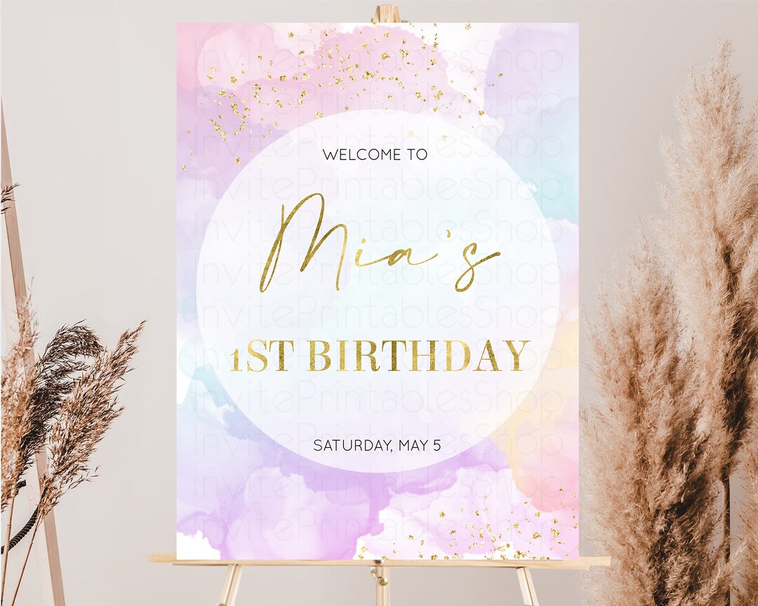 Rainbow Welcome Sign Pastel Watercolor Welcome Board Gold Glitter ...