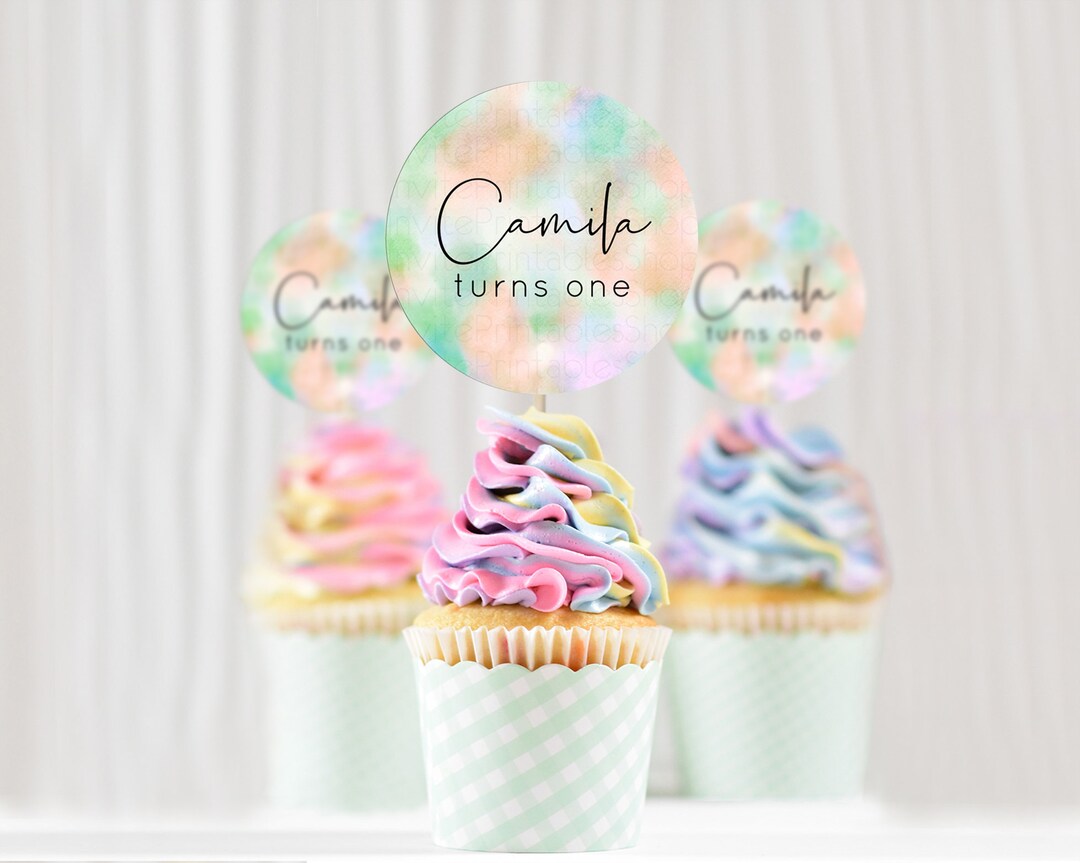 Rainbow Cupcake Toppers Pastel Cupcake Toppers Colorful Pastel ...