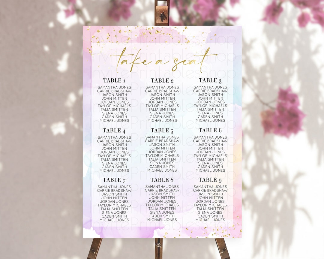 Rainbow Seating Chart Pastel Seating Chart Colorful Pastel Watercolor ...