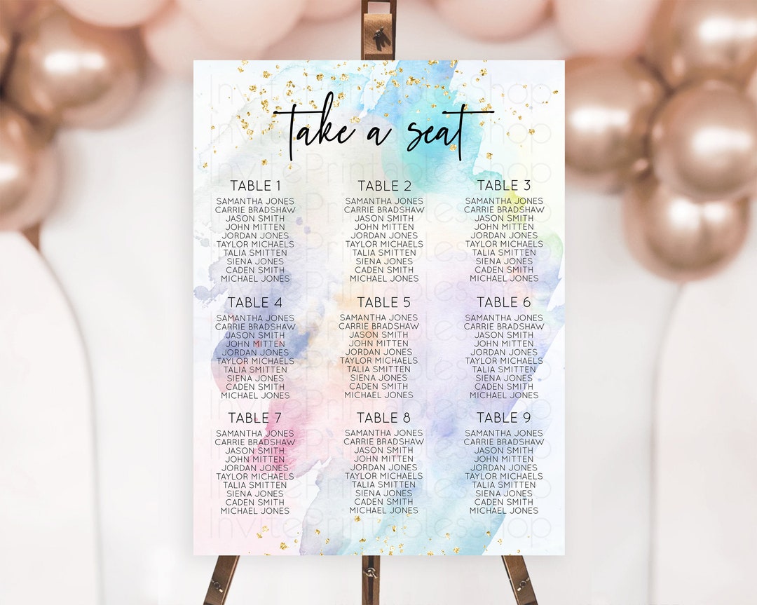 Rainbow Seating Chart Pastel Seating Chart Colorful Pastel Watercolor ...