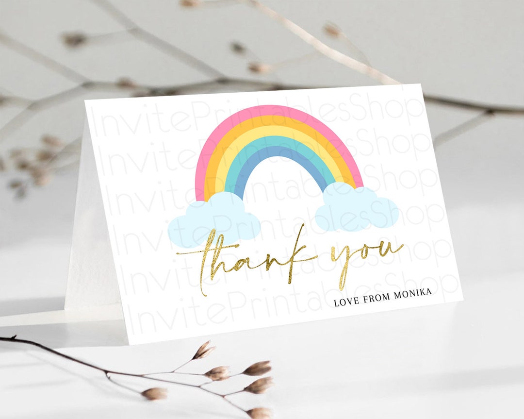 Pastel Rainbow Thank You Boho Rainbow Thank You Card Rainbow Birthday ...