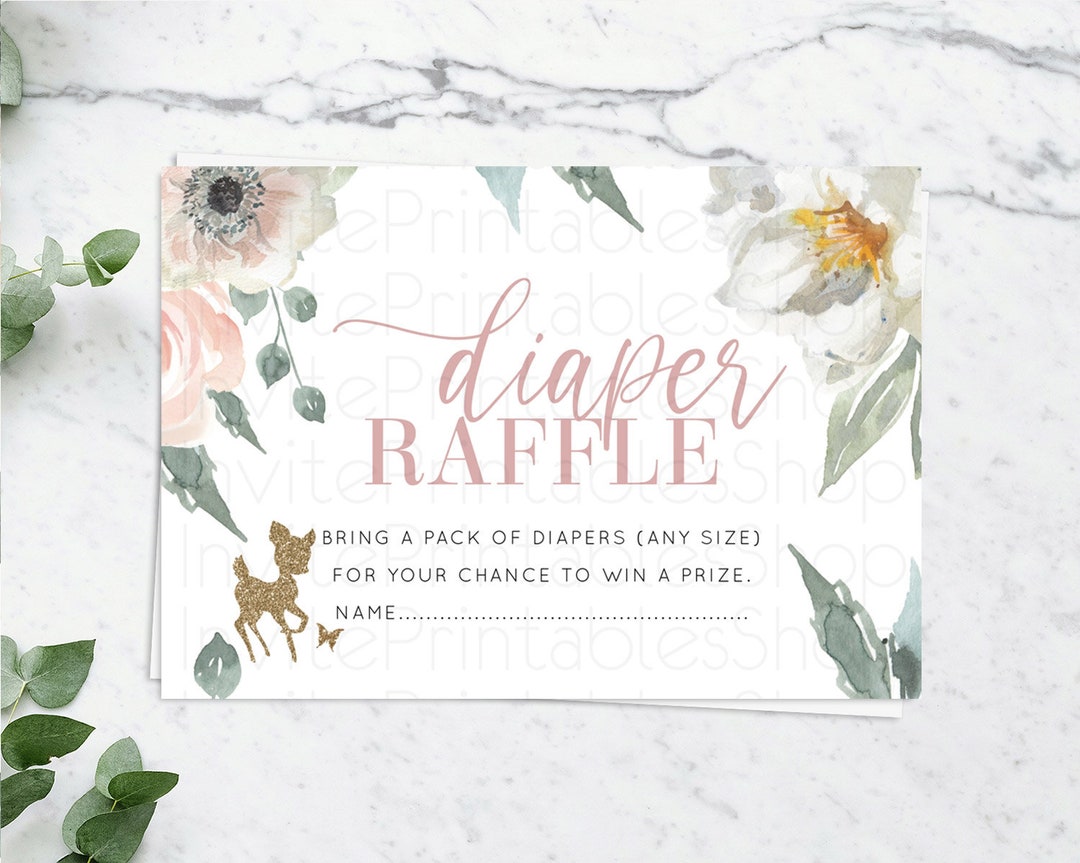 Fawn Diaper Raffle Card Deer Diaper Insert Floral Deer Diaper Ticket ...