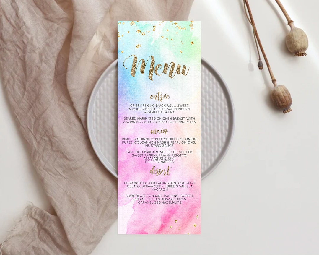 Pastel Menu Pastel Rainbow Menu Template Colorful Pastel Table Decor ...