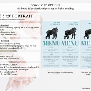 Gorilla Menu Gorilla Menu Template Gorilla Table Decor Safari Forest ...