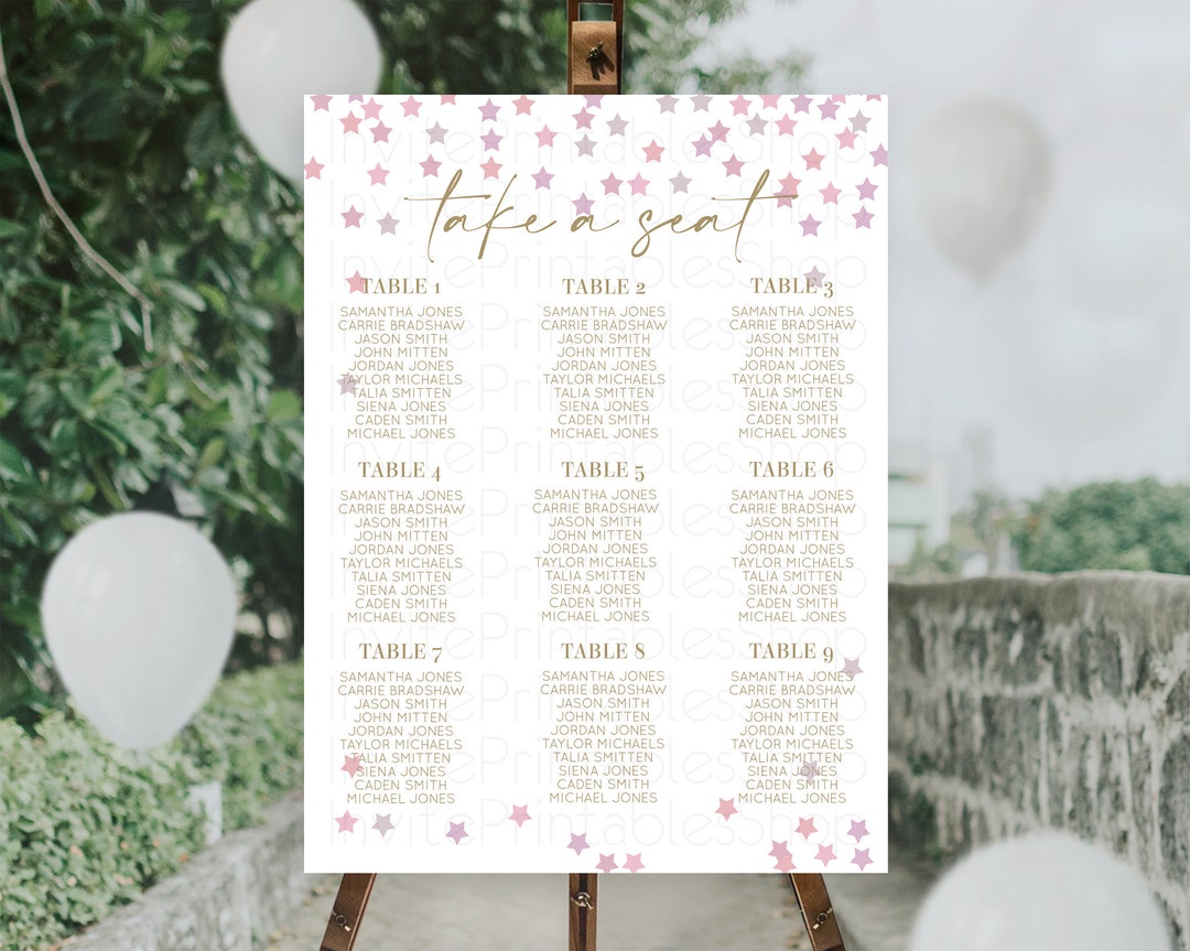 Star Seating Chart Pastel Stars Seating Chart Shooting Star Sprinkle ...