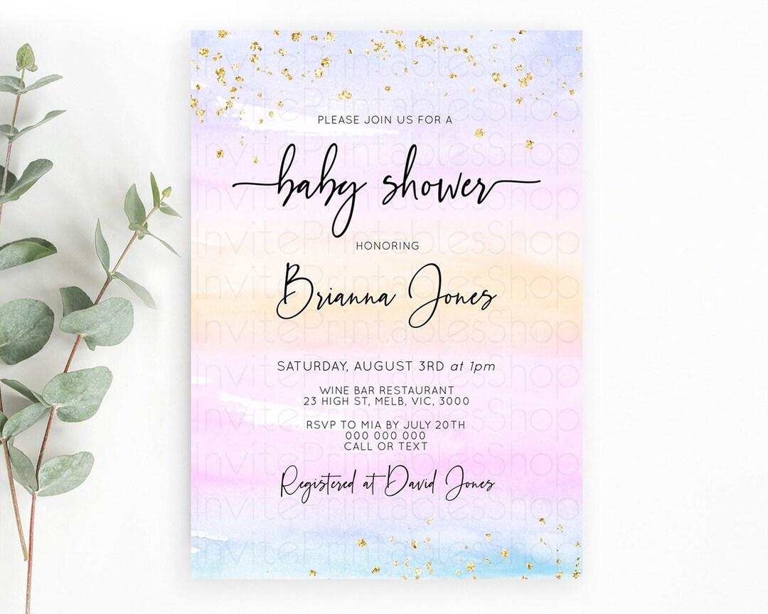 Pastel Baby Shower Invitation Rainbow Baby Shower Invitation Colorful ...