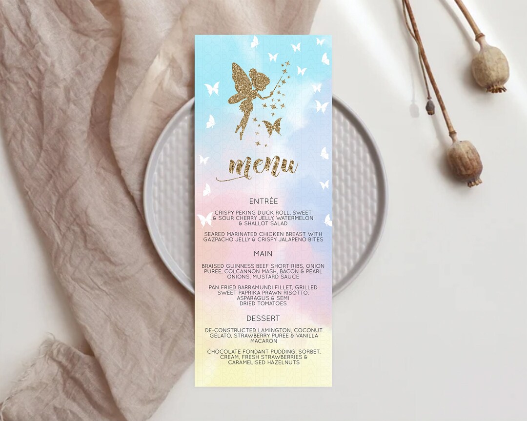 Fairy Menu Fairy Menu Template Enchanted Garden Pastel Floral Butterfly ...
