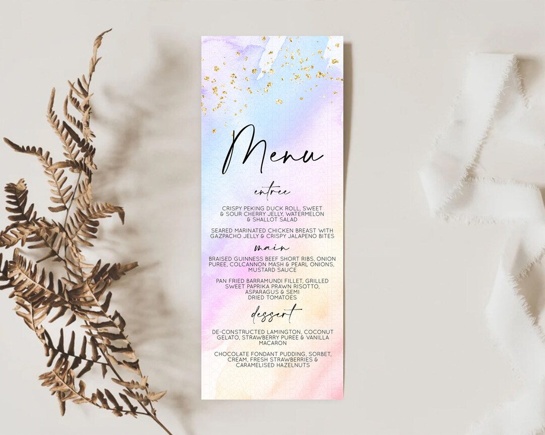 Pastel Menu Pastel Rainbow Menu Template Colorful Pastel Table Decor ...