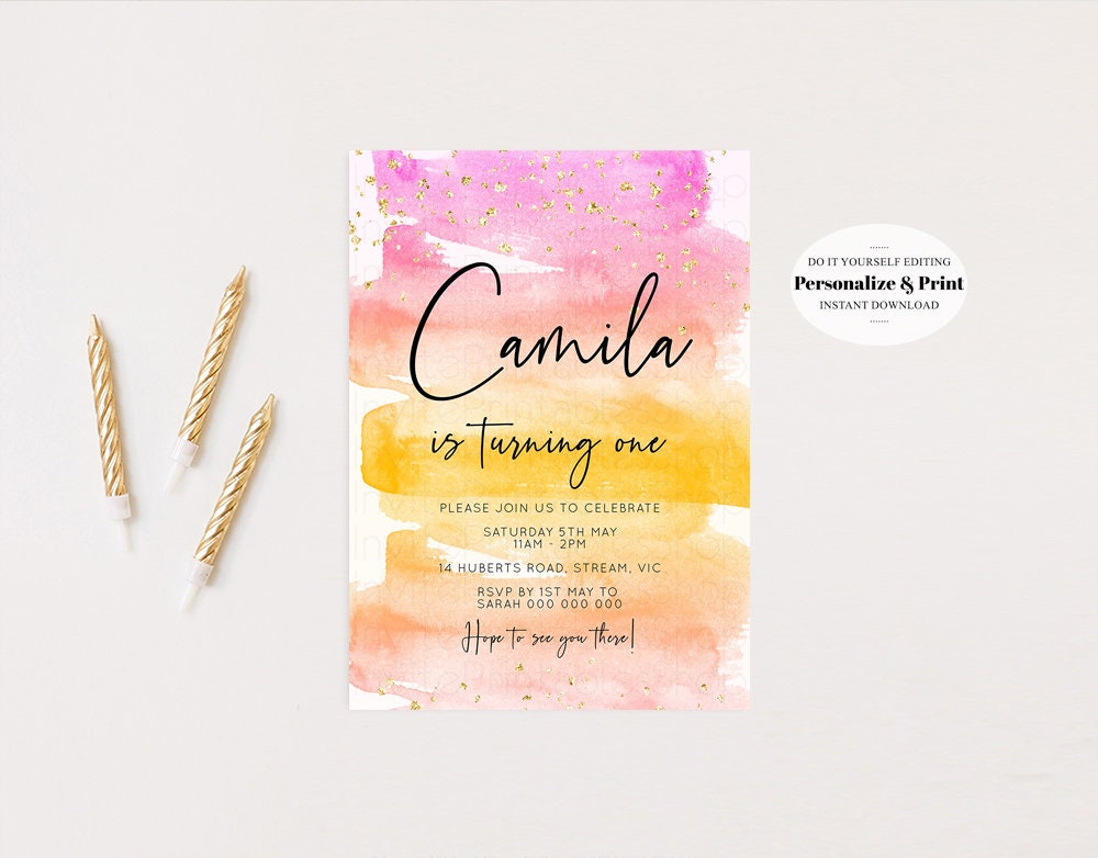 Pastel Birthday Invitation Pink Pastel Birthday Invitation | Etsy