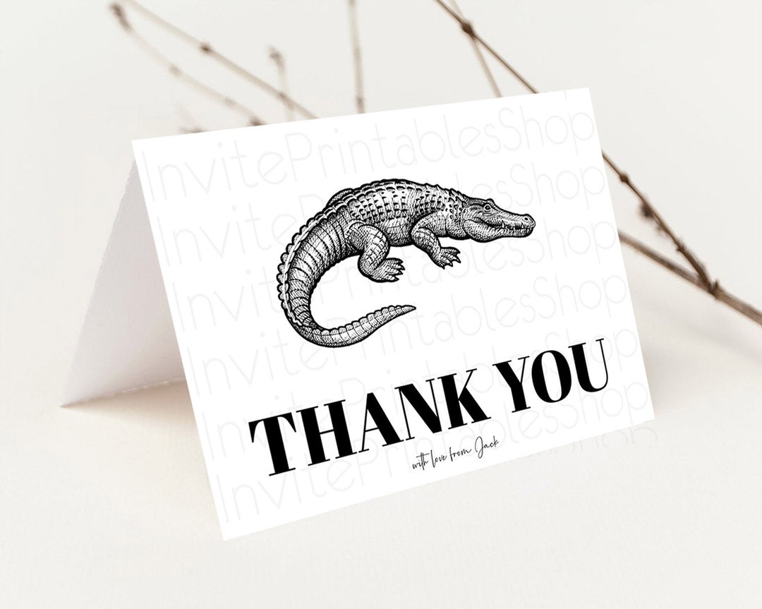 Croc Thank You Gator Thank You Card Croc Gator Party Crocodile Birthday ...
