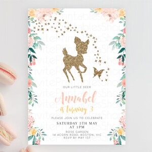 Fawn Birthday Invitation Deer Birthday Invitation Enchanted Forest ...