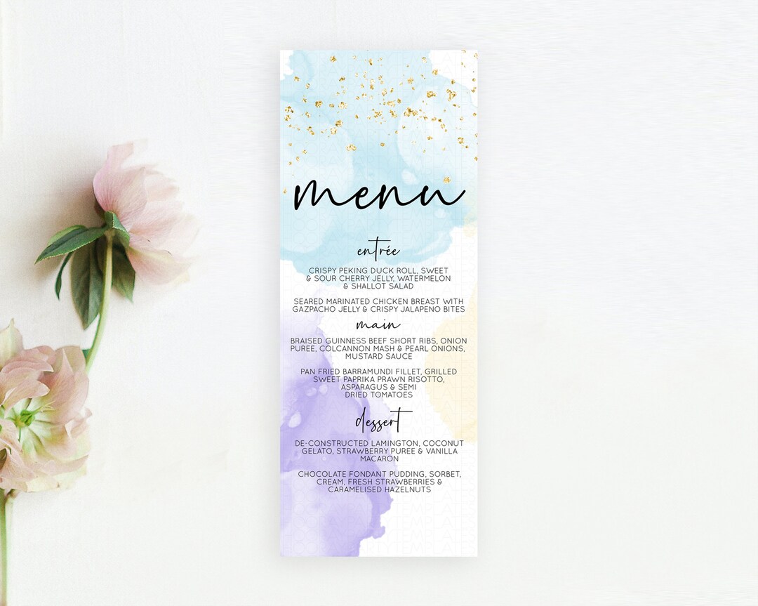 Pastel Menu Pastel Rainbow Menu Template Colorful Pastel Table Decor ...