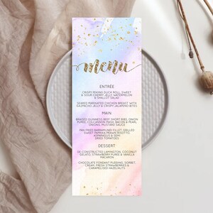 Pastel Menu Pastel Rainbow Menu Template Colorful Pastel Table - Etsy