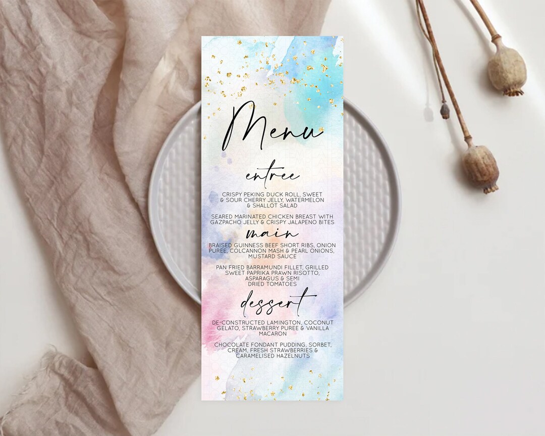 Pastel Menu Pastel Rainbow Menu Template Colorful Pastel Table Decor ...