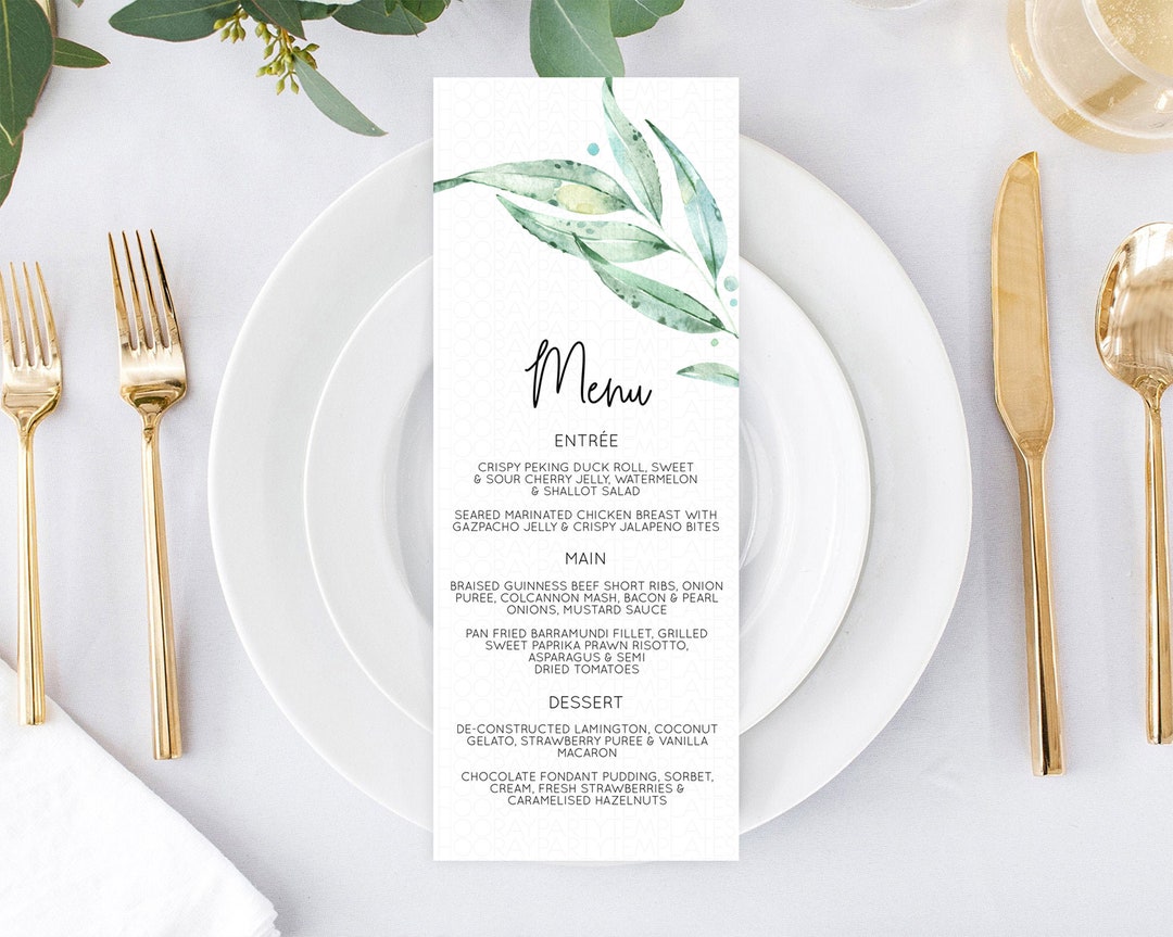 Leafy Menu Green Leaf Menu Template Eucalyptus Fern Leaves Decor ...