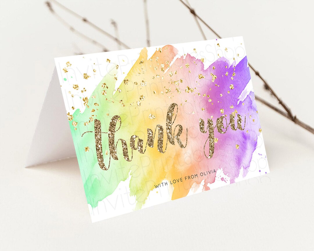 Pastel Thank You Rainbow Thank You Card Colorful Pastel Birthday Thank ...