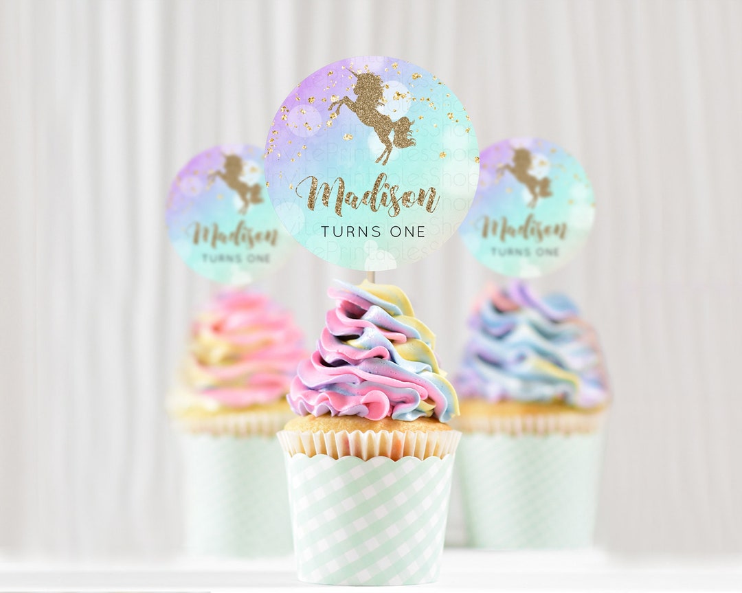 Unicorn Rainbow Cupcake Topper Pastel Unicorn Decor Magical Unicron ...