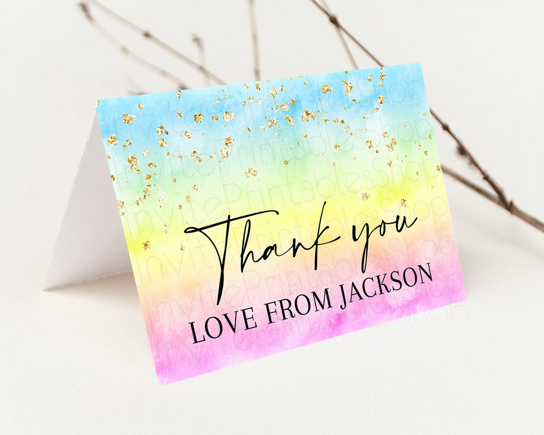 Pastel Thank You Rainbow Thank You Card Colorful Pastel Birthday Thank ...