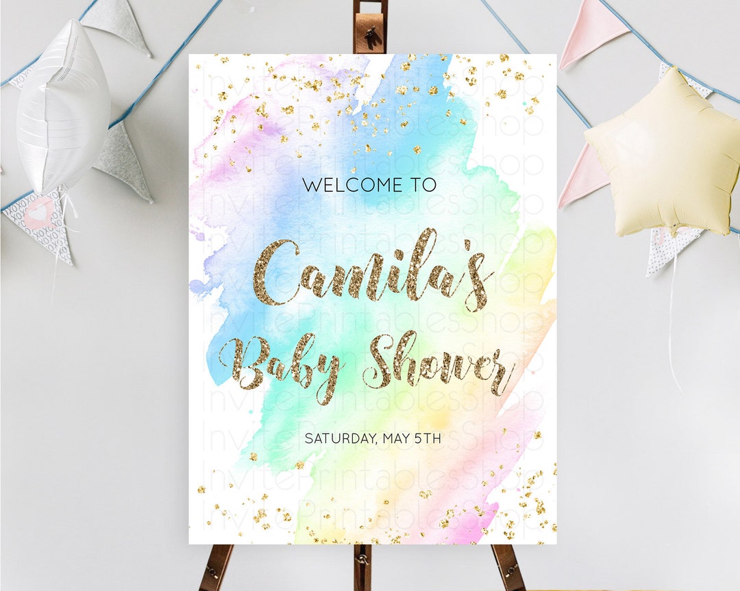 Pastel Baby Shower Welcome Sign Pastel Rainbow Welcome Sign Colorful ...