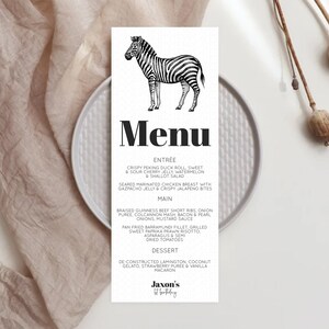 Zebra Menu Zebra Menu Template Zebra Party Table Decor Safari Adventure ...