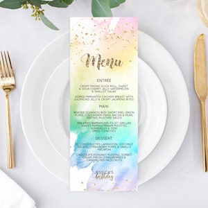 Pastel Menu Pastel Rainbow Menu Template Colorful Pastel Table Decor ...