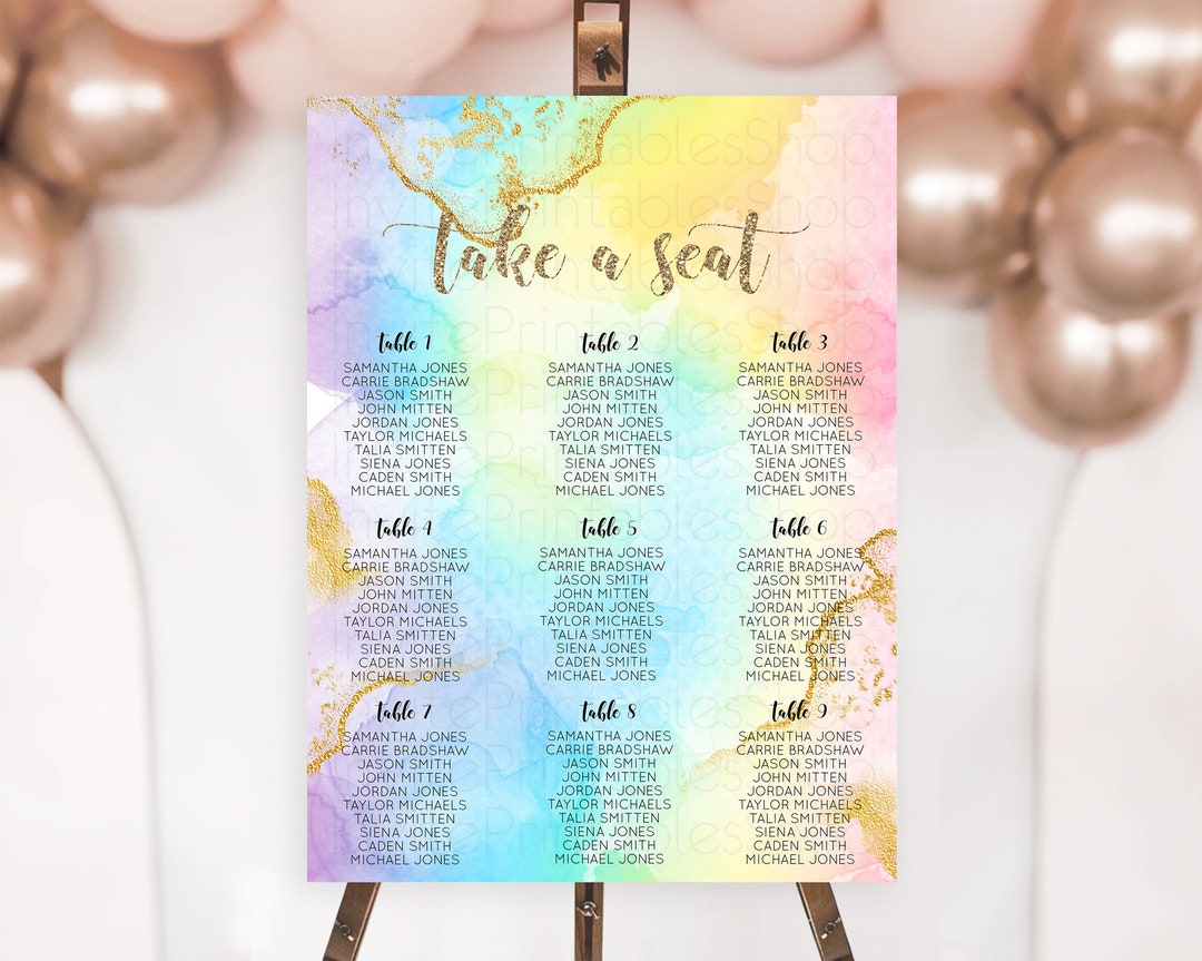 Rainbow Seating Chart Pastel Seating Chart Colorful Pastel Watercolor ...