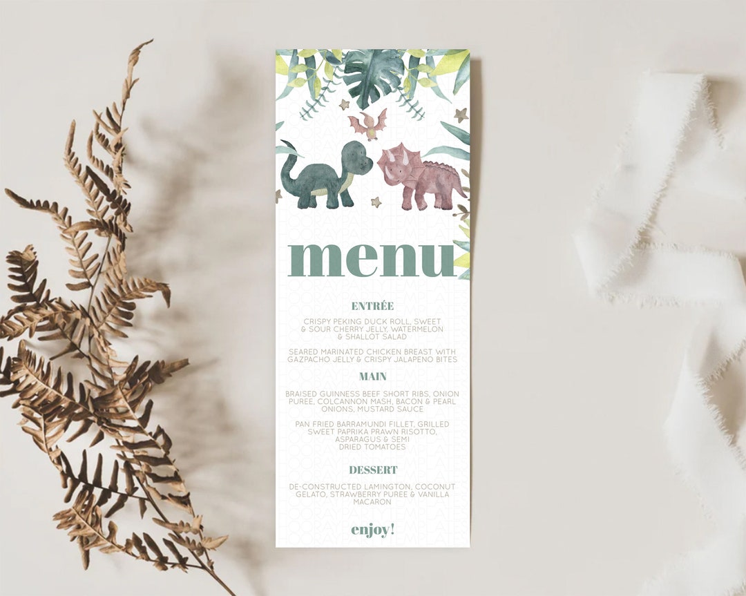 Dinosaur Menu Dinosaur Volcano Menu Template Dinosaur Table Decor ...