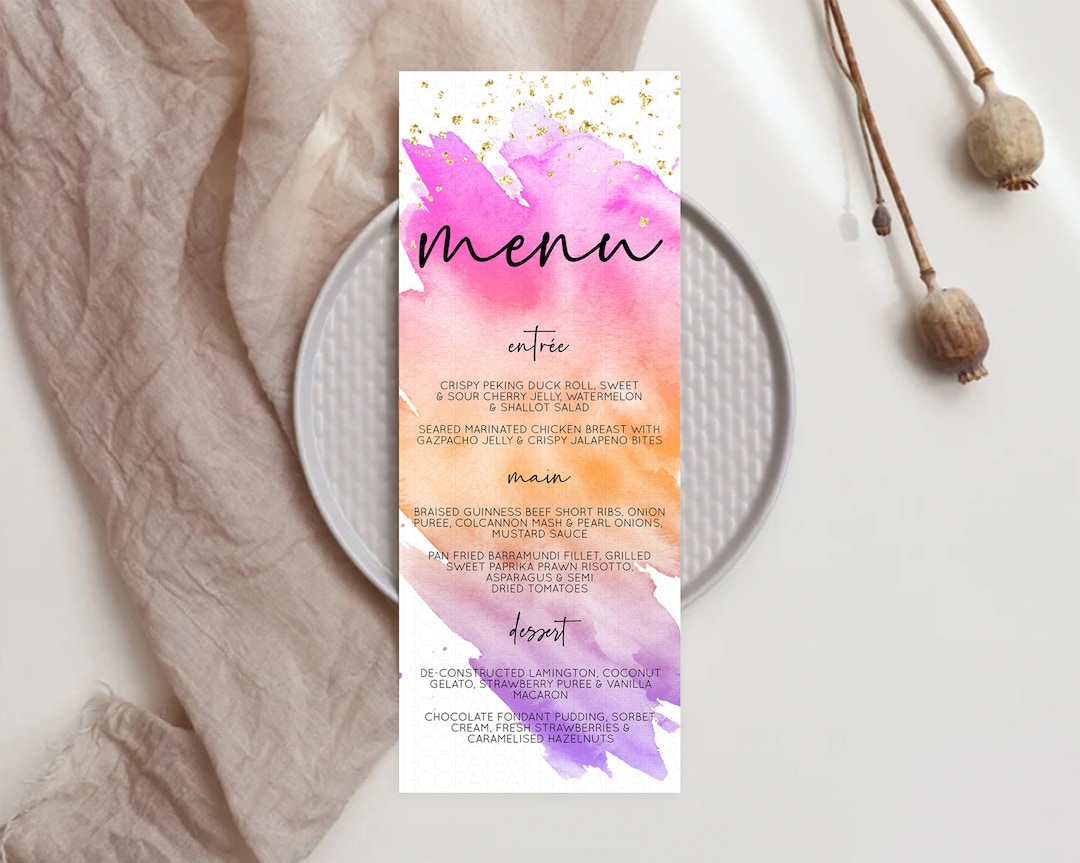 Pastel Menu Pastel Rainbow Menu Template Colorful Pastel Table Decor ...