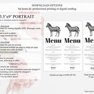 Zebra Menu Zebra Menu Template Zebra Party Table Decor Safari Adventure ...