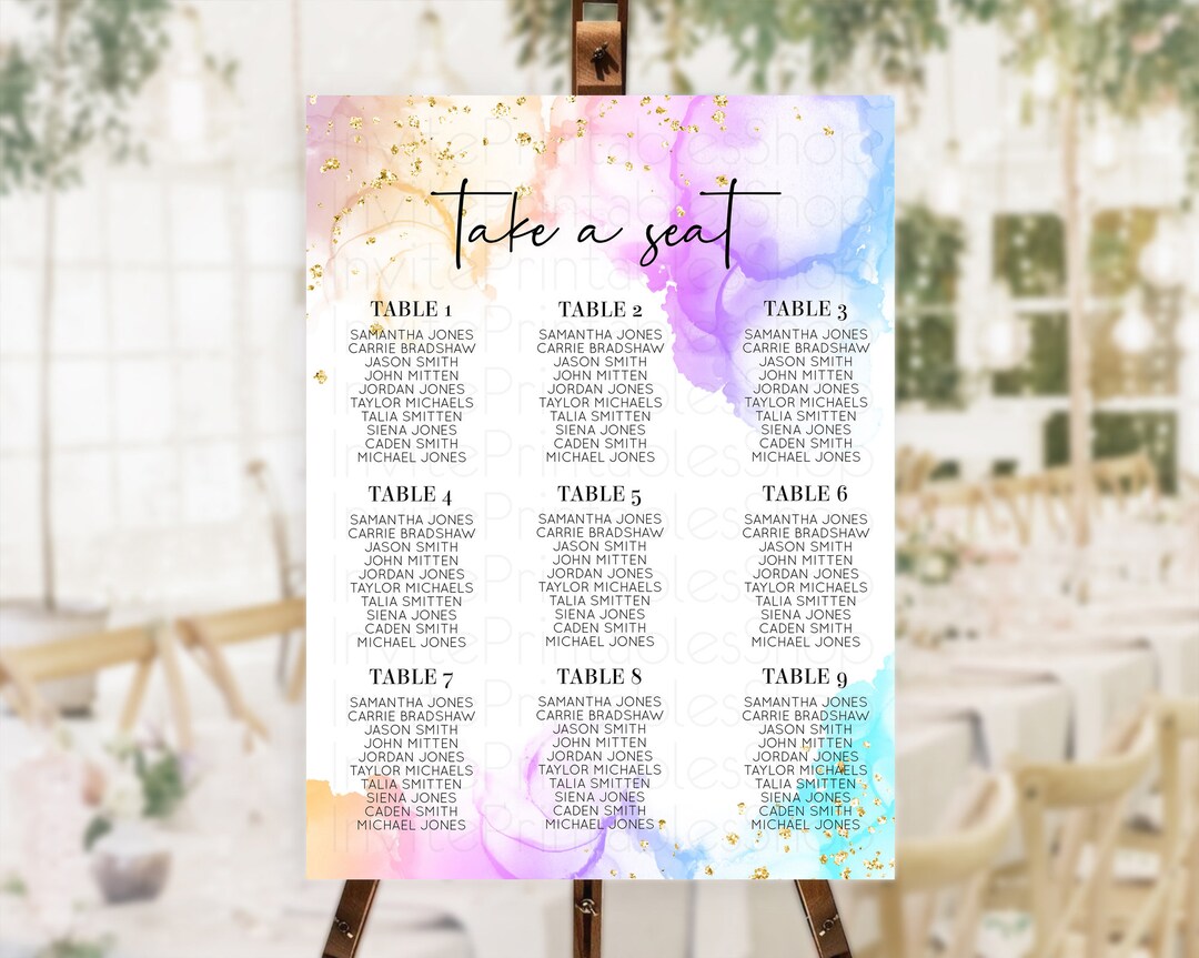Rainbow Seating Chart Pastel Seating Chart Colorful Pastel Watercolor ...