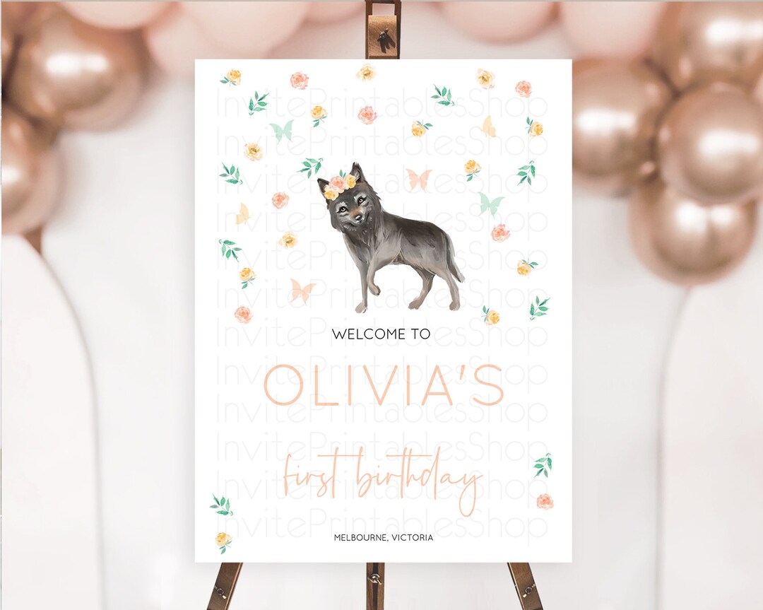 Wolf Welcome Sign Wolf Welcome Board Pastel Floral Wolf Welcome Poster ...