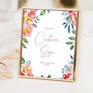 Wildflower Floral Table Sign Decor Secret Garden Sign Template Pastel ...