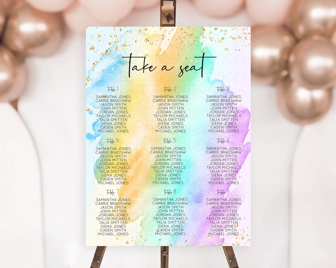 Rainbow Seating Chart Pastel Seating Chart Colorful Pastel Watercolor ...
