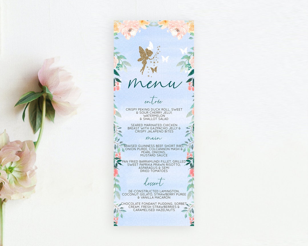 Fairy Menu Fairy Menu Template Enchanted Garden Pastel Floral Butterfly ...