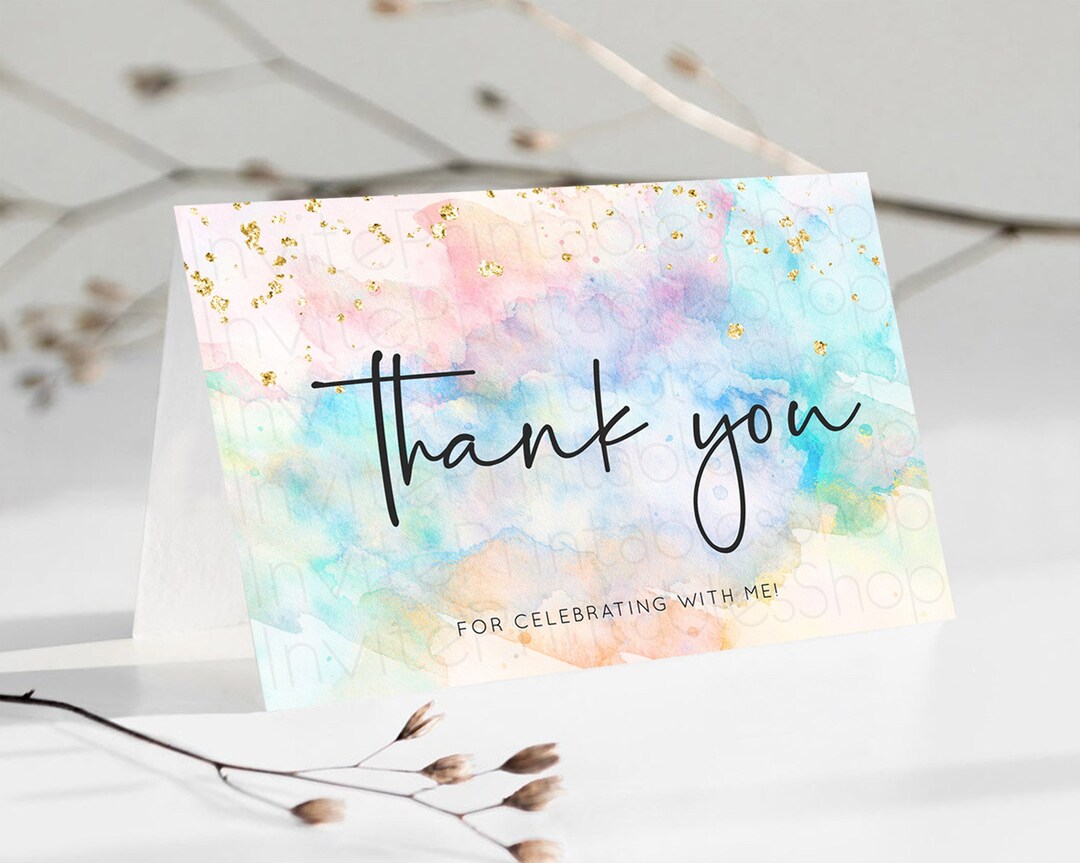 Pastel Thank You Rainbow Thank You Card Colorful Pastel Birthday Thank ...