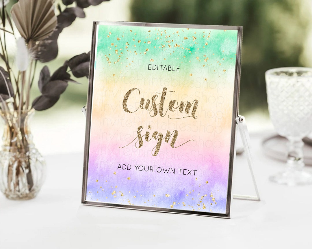 Pastel Sign Ombre Table Sign Decor Pastel Ombre Rainbow Watercolor ...