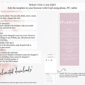Pink Menu Pastel Pink Menu Template Pink Minimalist Table Decor Modern ...