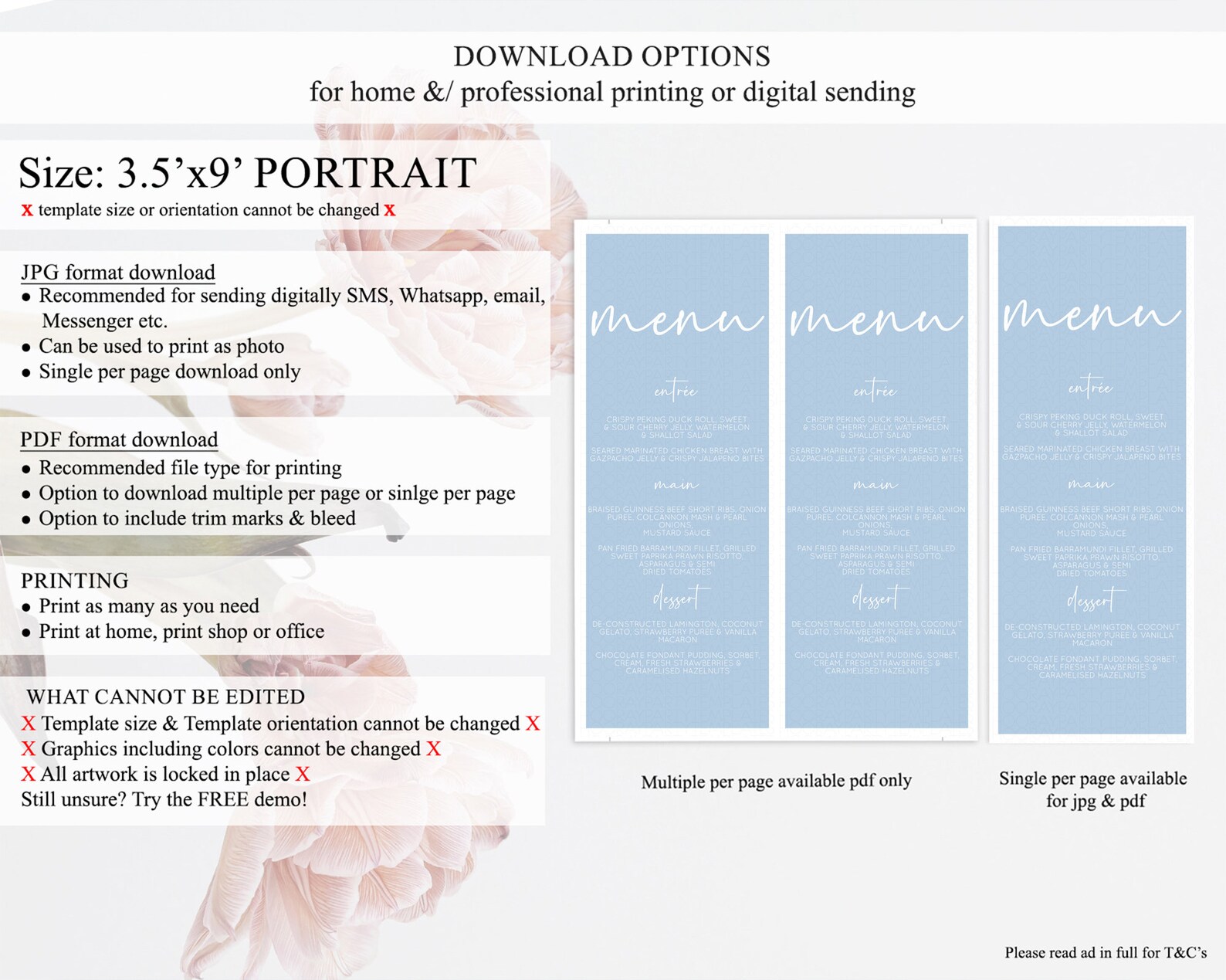 Blue Menu Pastel Blue Menu Template Blue Minimalist Table Decor Modern ...