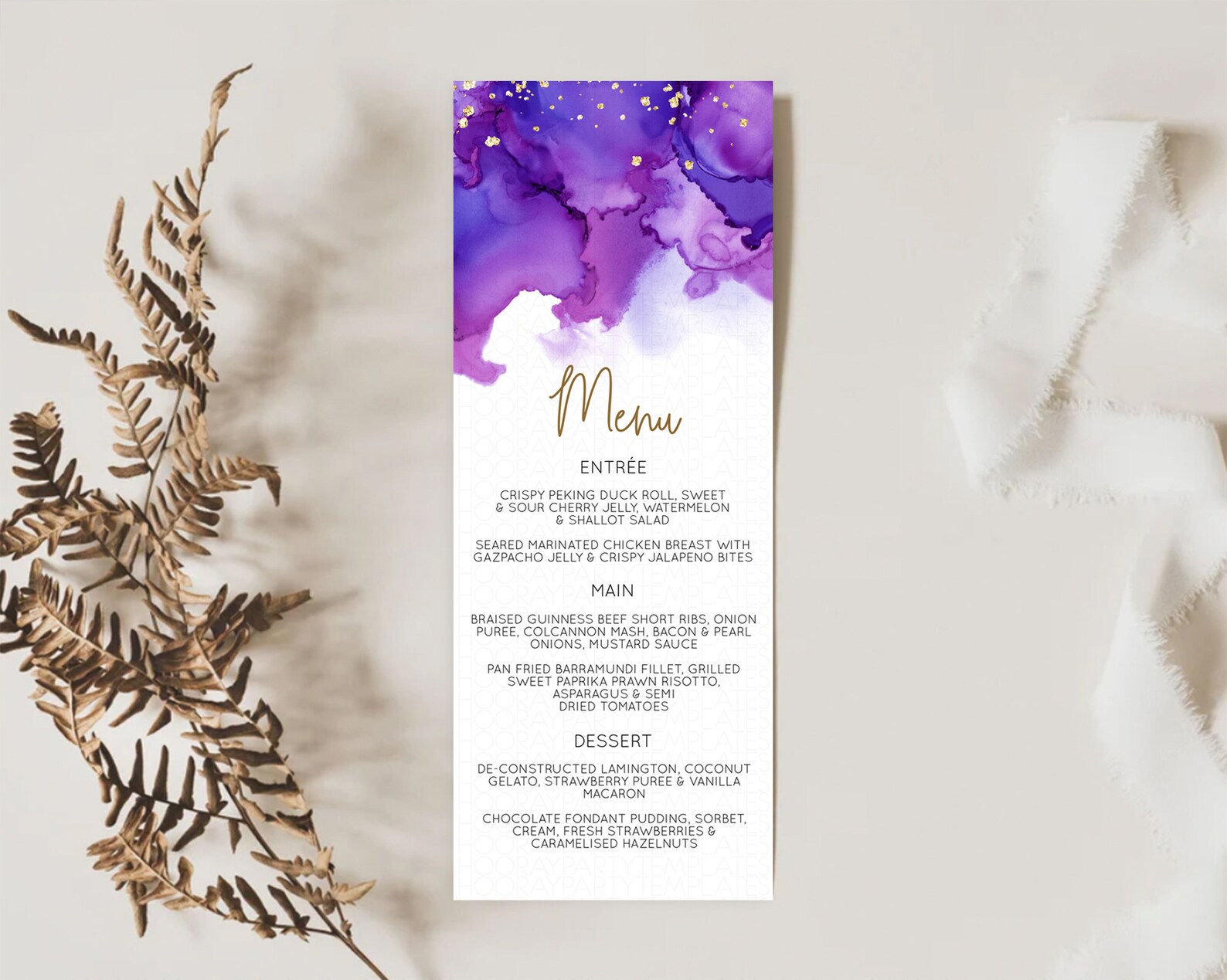 Purple Menu Purple Watercolor Menu Template Pastel Purple Table Décor ...